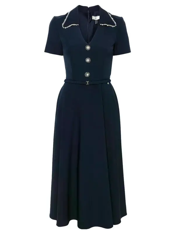 NISSA Faux Pearl-embellished Midi Dress - Blue