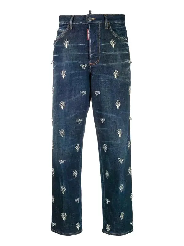 Dsquared2 Crystal Embellished High-rise Cropped Jeans - Blue