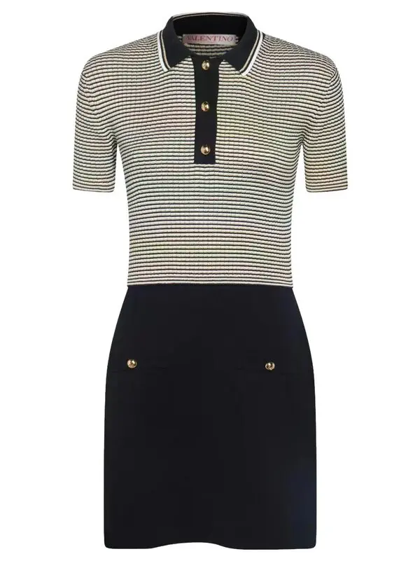 Valentino Garavani Striped Polo Knit Dress - Black