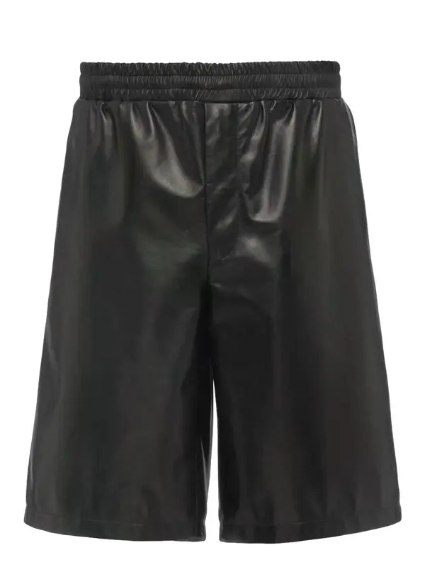 Prada Triangle-logo Leather Bermuda Shorts - Black