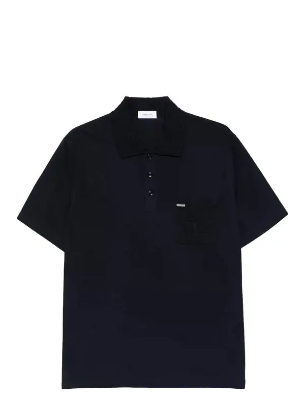 FERRAGAMO Jacquard-pocket V-neck Polo Shirt - Blue