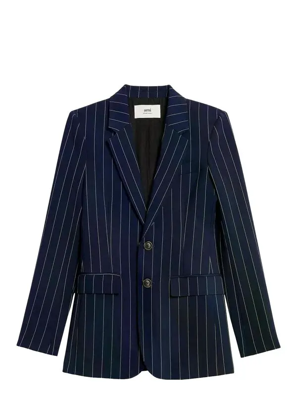 AMI Paris Striped Single-breasted Blazer - Blue