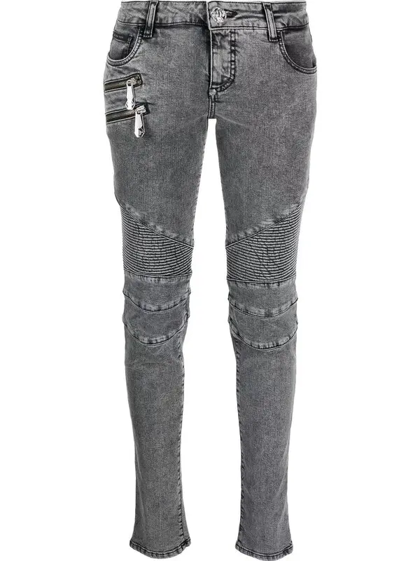 Philipp Plein Bike Low-rise Skinny Jeans - Grey