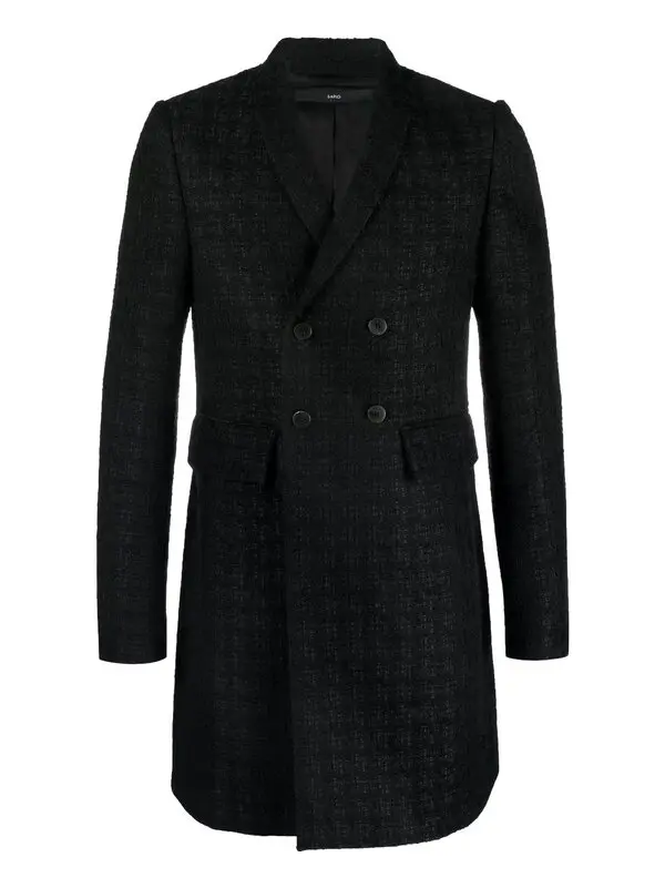 SAPIO Bouclé Double-breasted Coat - Black
