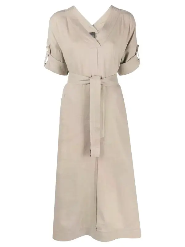 Lorena Antoniazzi Belted Linen Midi Dress - Neutrals