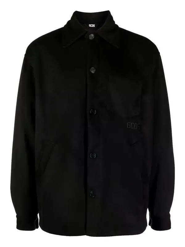 Gcds Logo-embroidered Overshirt - Black