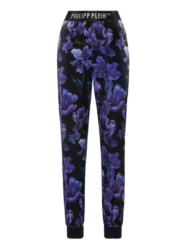 Philipp Plein Floral Print Logo Appliqué Track Pants - Black