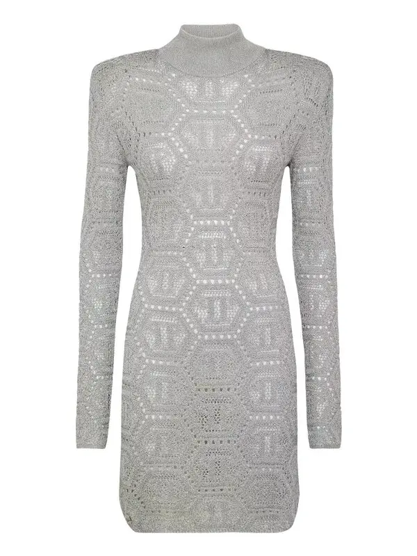 Philipp Plein Monogram Crochet-knit Minidress - Grey