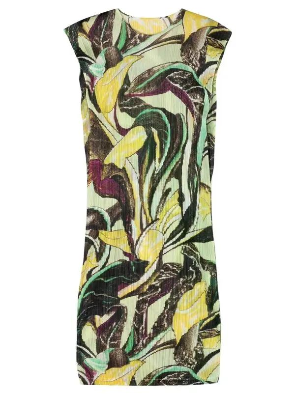 Issey Miyake Floral-print Plissé Midi Dress - Green