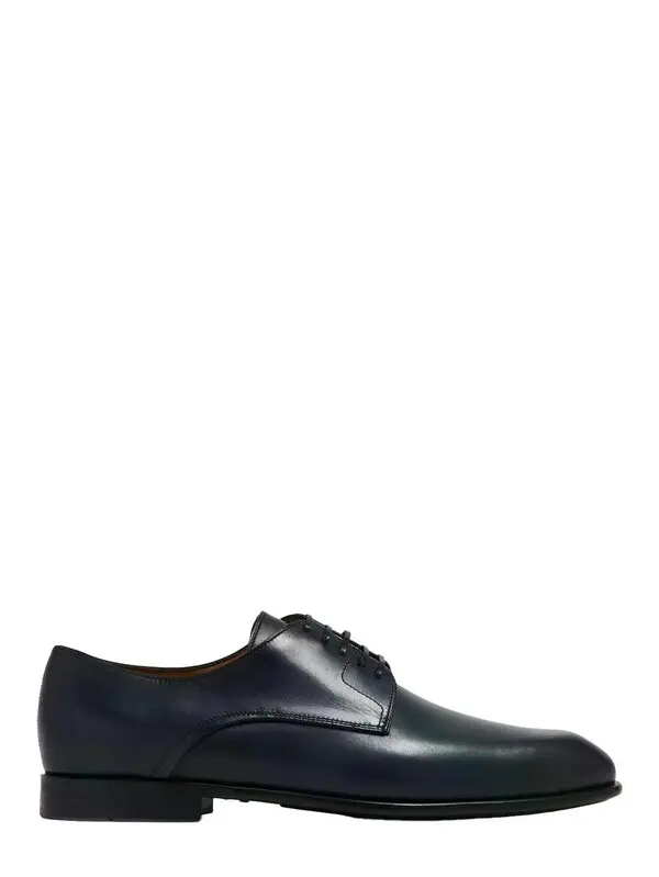 FERRAGAMO Polished Leather Derby Shoes - Blue