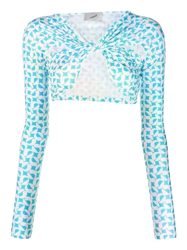 Coperni Patterned Ruched Cropped Top - Blue