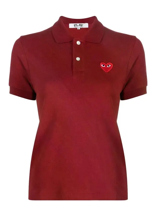 Play Comme Des Garcon Logo Embroidered Cropped Polo Shirt - Red