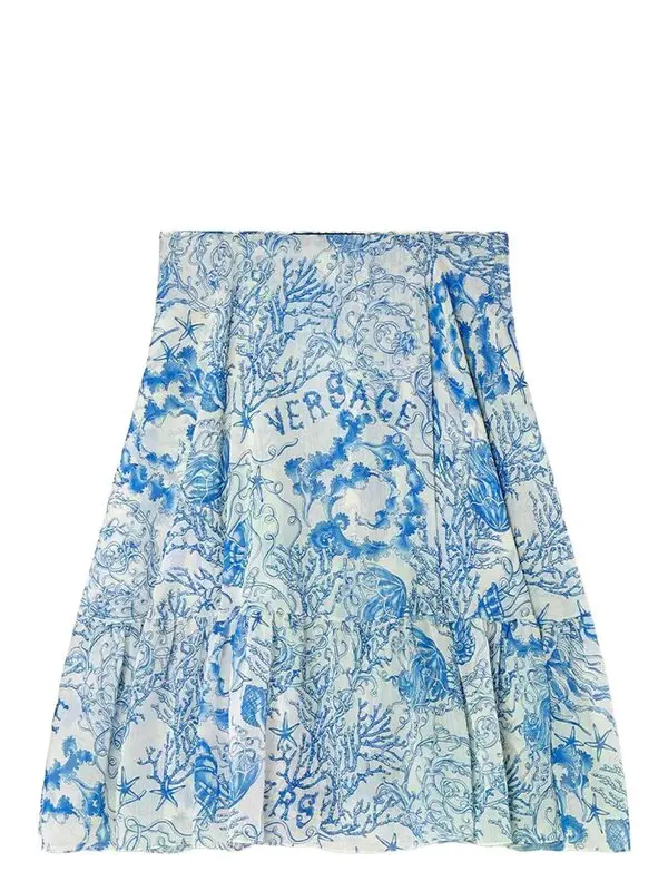 Versace Underwater Barocco Crêpe Midi Skirt - Blue