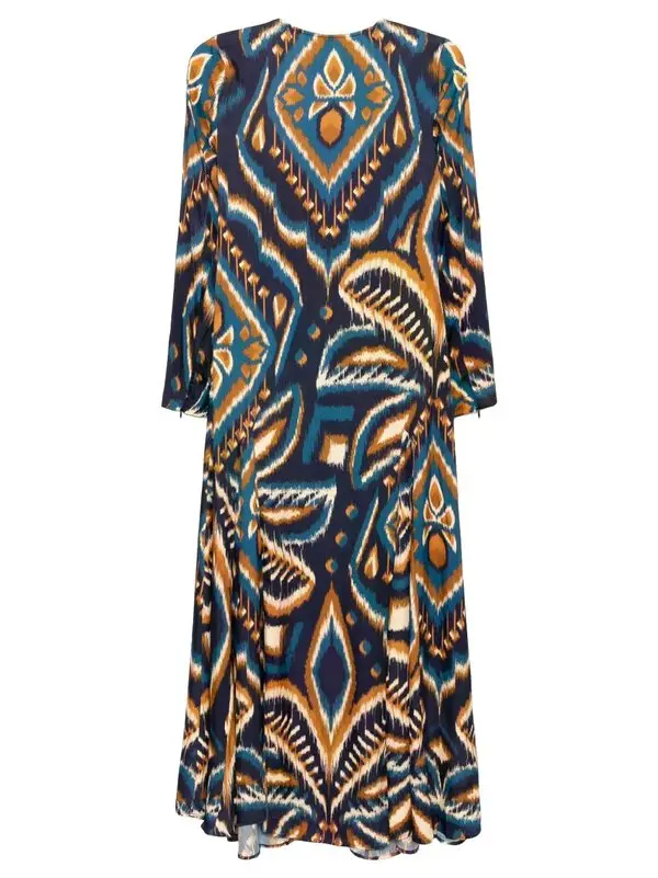 Farm Rio Long Sleeve Satin Maxi Dress - Blue