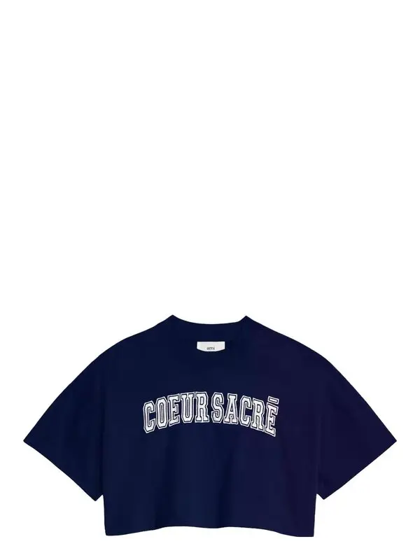 AMI Paris Logo-print Cropped T-shirt - Blue