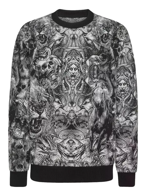 Philipp Plein Tattoo-jacquard Crew-neck Jumper - Black