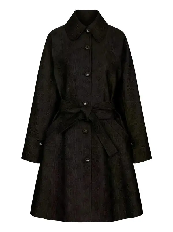 Dolce & Gabbana Dg-logo Jacquard Belted Trench Coat - Black