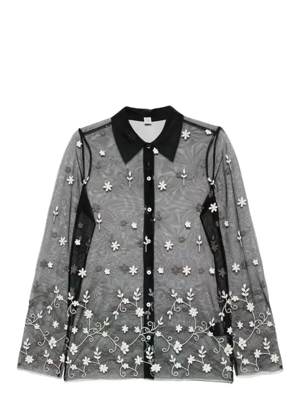 TOTEME Floral-embroidered Shirt - Black