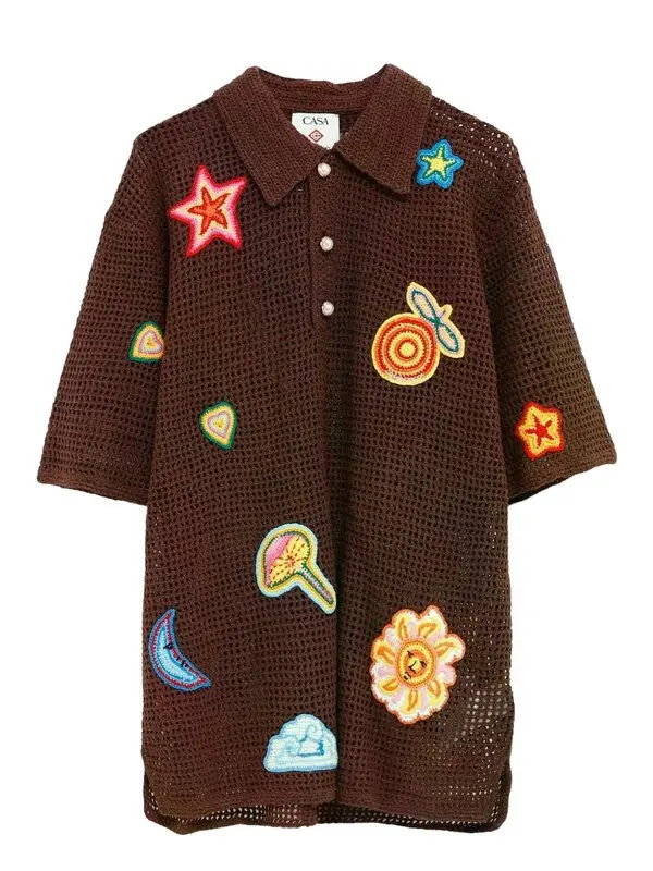 Casablanca Crochet-knit Polo Shirt - Brown