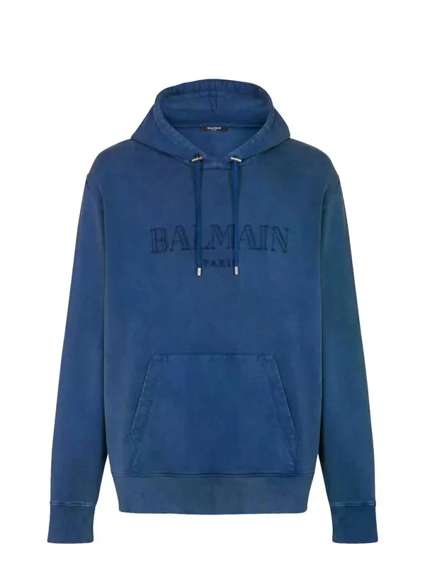 Balmain Embroidered-logo Hoodie - Blue