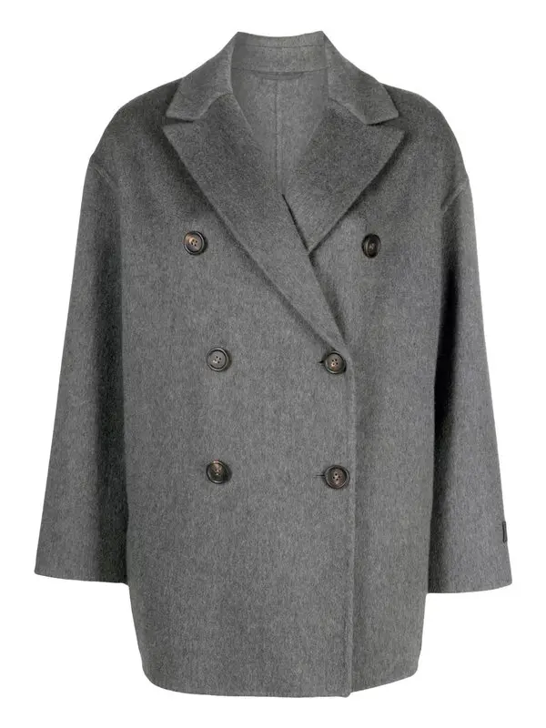 Brunello Cucinelli Cashmere Double-breasted Coat With Monili Chain Detail - Grey