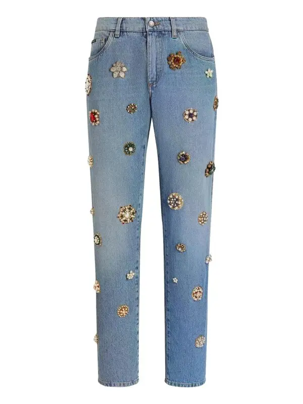Dolce & Gabbana Crystal-embellished Straight-leg Jeans - Blue