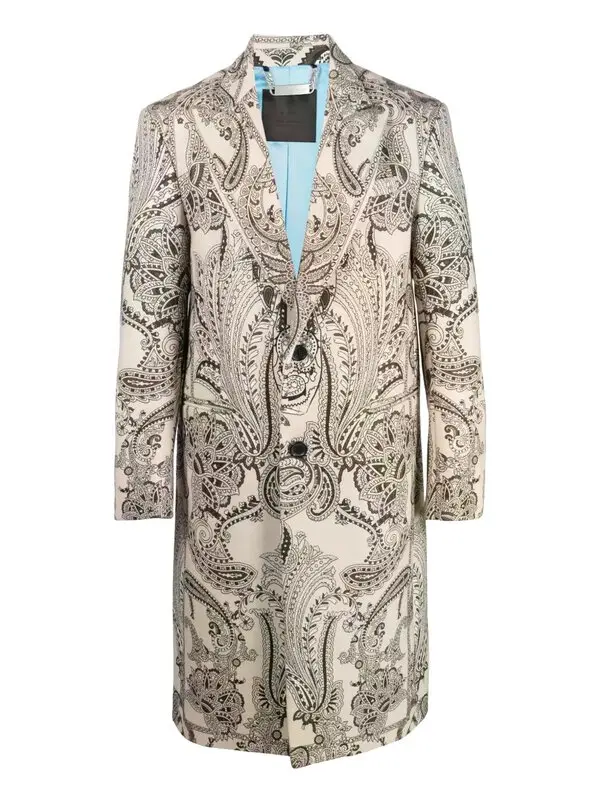 Philipp Plein Paisley-print Single-breasted Coat - Neutrals