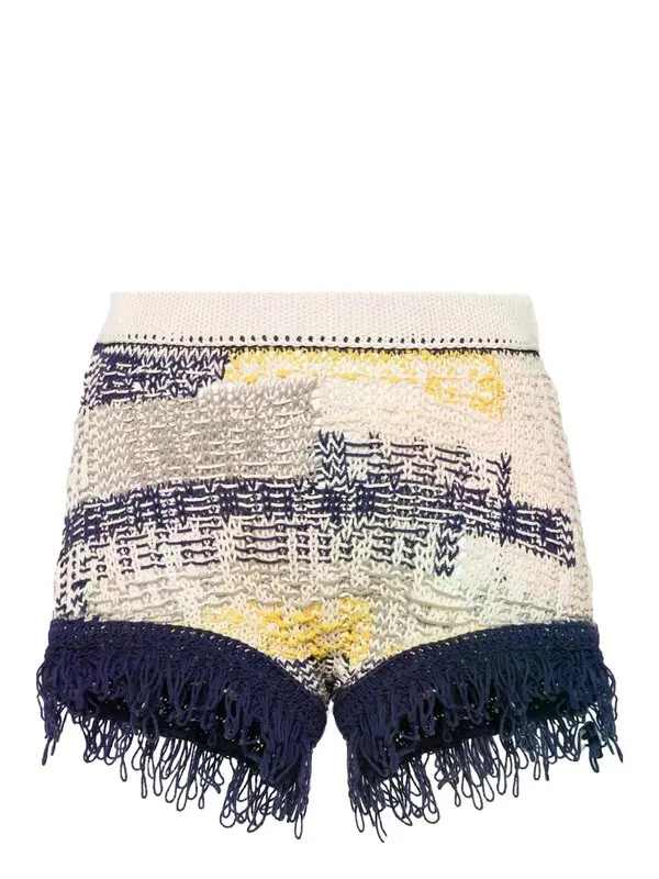 Sportmax Fringed Intarsia-knit Mini Shorts - Neutrals