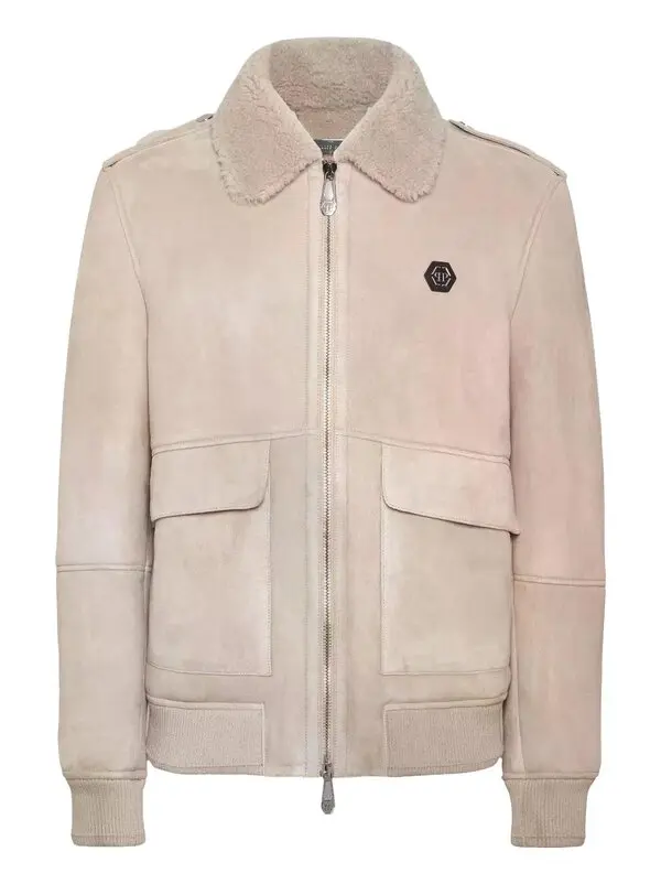 Philipp Plein Logo-patch Shearling Jacket - Neutrals