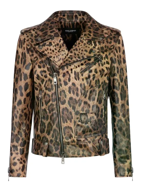 Dolce & Gabbana Leopard-print Leather Jacket - Brown