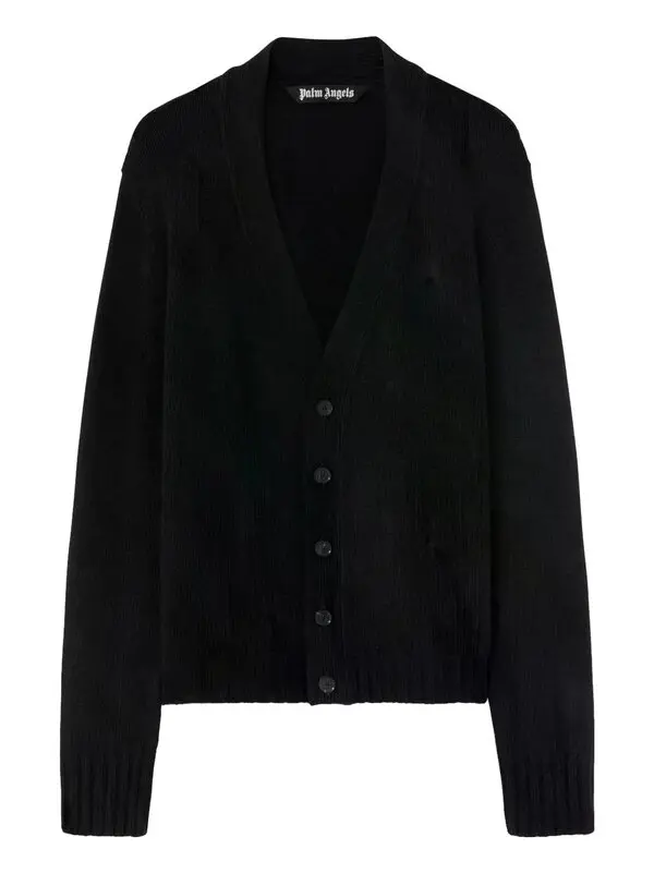 Palm Angels Logo-knit Buttoned Cardigan - Black