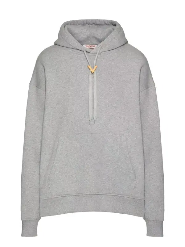 Valentino Garavani V-detail Cotton Hoodie - Grey