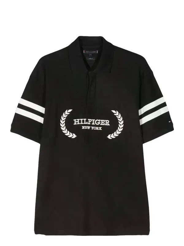 Tommy Hilfiger Monotype Stripe Cotton Polo Shirt - Black