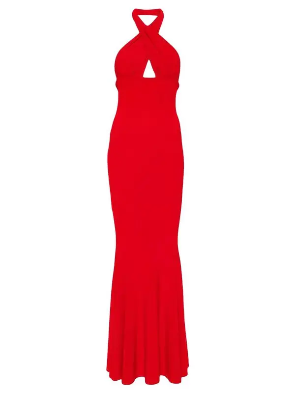 Norma Kamali Cross Halterneck Gown - Red