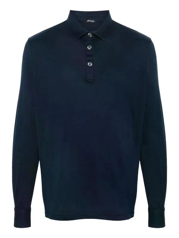 Kiton Long-sleeve Jersey Polo Shirt - Blue