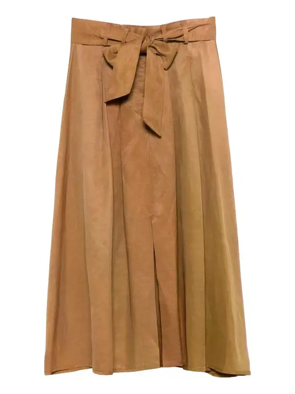 KAOS Pleated A-line Midi Skirt - Brown