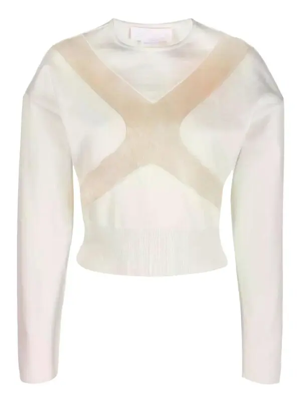 GENNY Sheer-paneling Cotton T-shirt - Neutrals