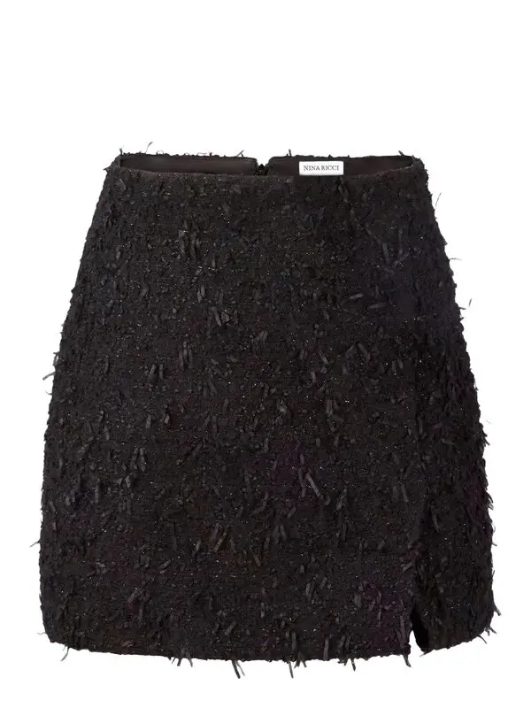 Nina Ricci Frayed Tweed Mini Skirt - Black