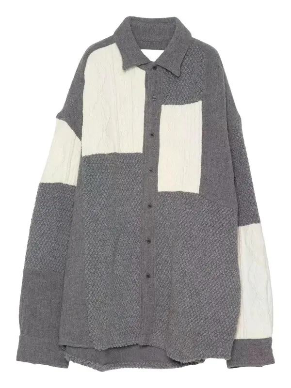 YOSHIOKUBO Long-sleeve Knitted-panels Shirt - Grey