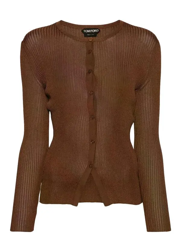 TOM FORD Round-neck Ribbed Cardigan - Brown