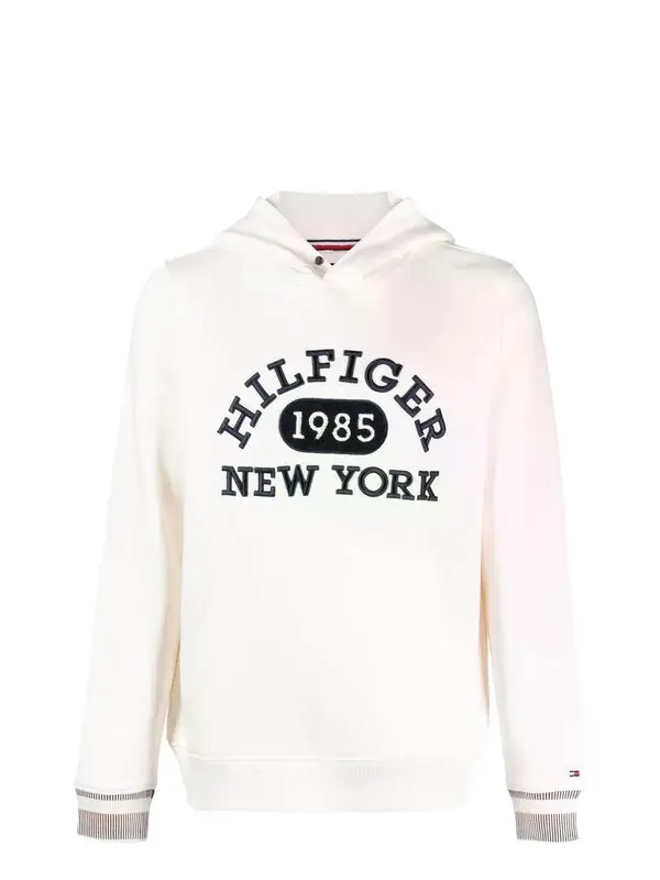 Tommy Hilfiger Embroidered-logo Cotton Hoodie - Neutrals