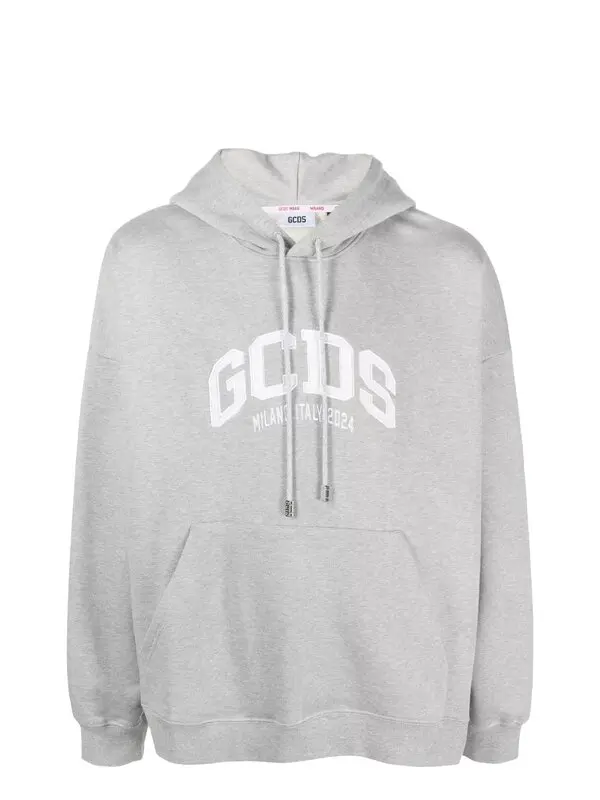 Gcds Logo-patch Jersey Cotton Hoodie - Grey