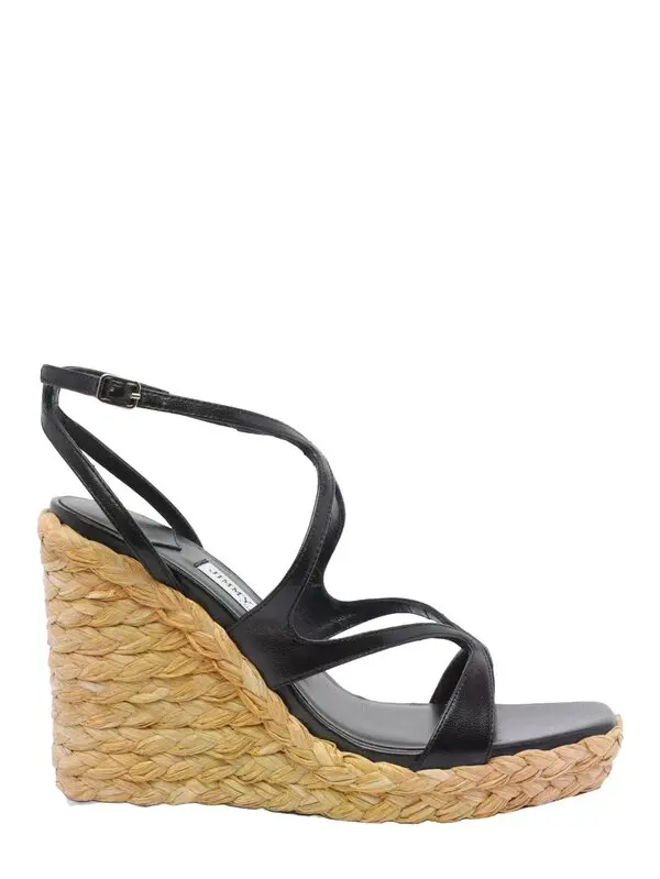 JIMMY CHOO Ayla Leather Wedge Sandals With Buckle Fastening - Black