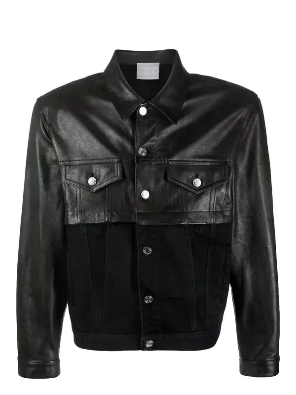 VTMNTS Contrasting Leather-block Denim Jacket - Black