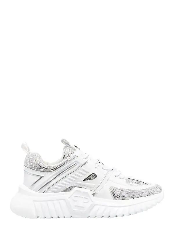 Philipp Plein Leather Rhinestone-embellished Runner Sneakers - White