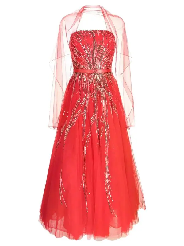 SAIID KOBEISY Bead-embellished Strapless Dress - Red