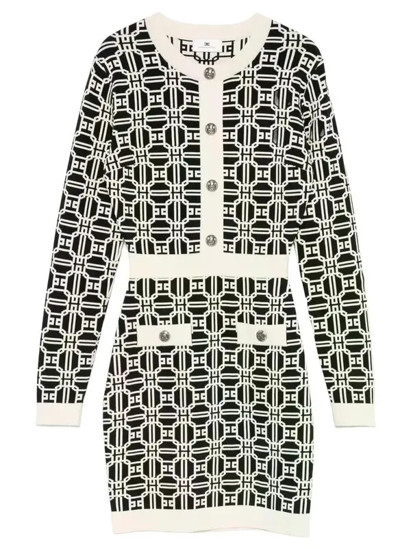 Elisabetta Franchi Logo-jacquard Mini Dress - Neutrals