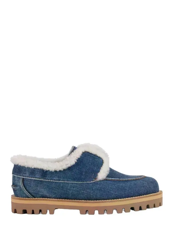 LE SILLA Yacht Shearling-trim Denim Loafers - Blue