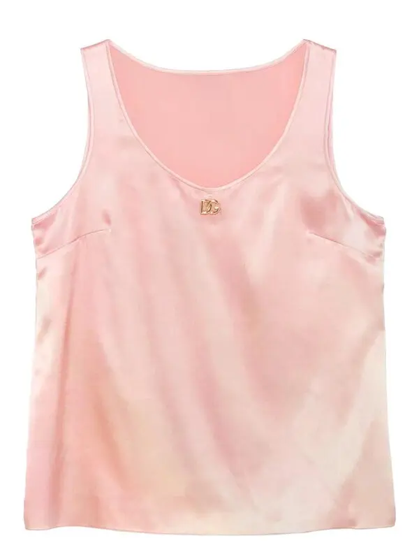 Dolce & Gabbana Satin Top With Logo Plaque - Pink