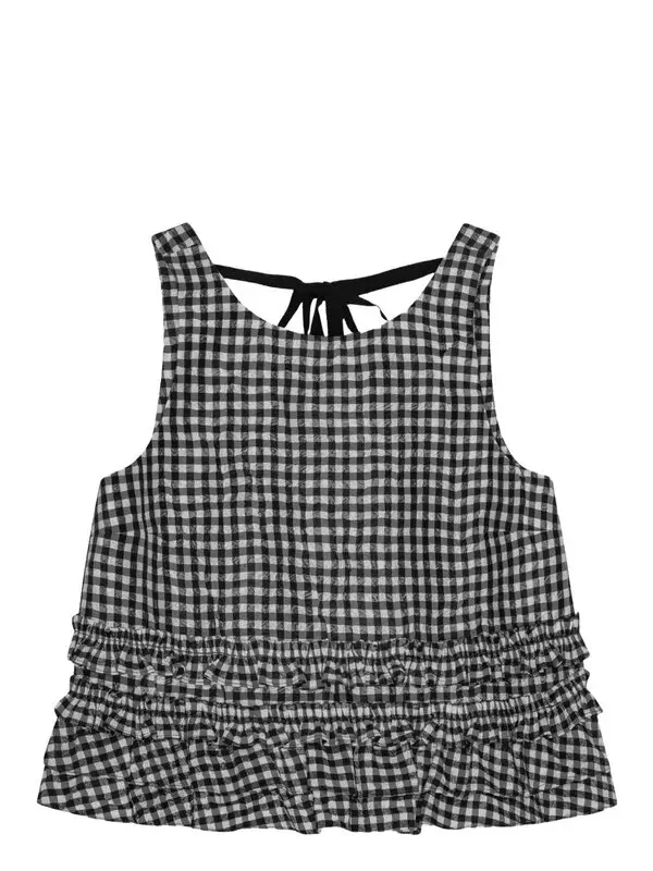GANNI Check-print Ruffled Top - Black